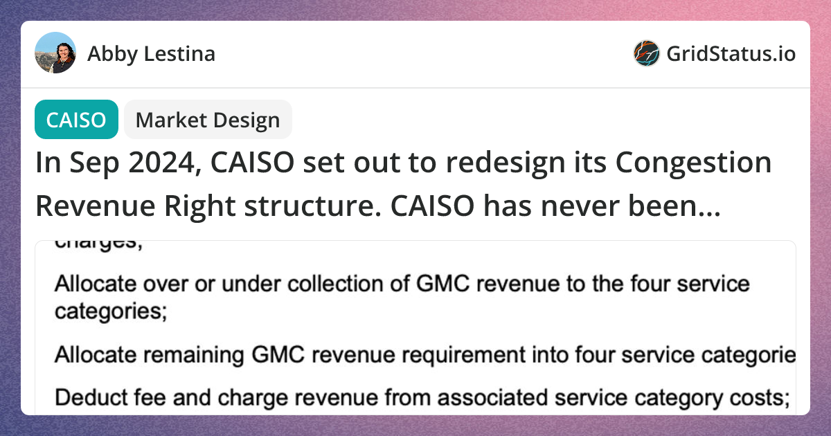 In Sep 2024, CAISO set out to redesign its Congestion Revenue Right ...