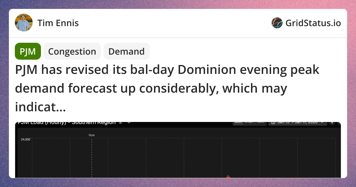 PJM has revised its bal-day Dominion evening peak demand forecast up
