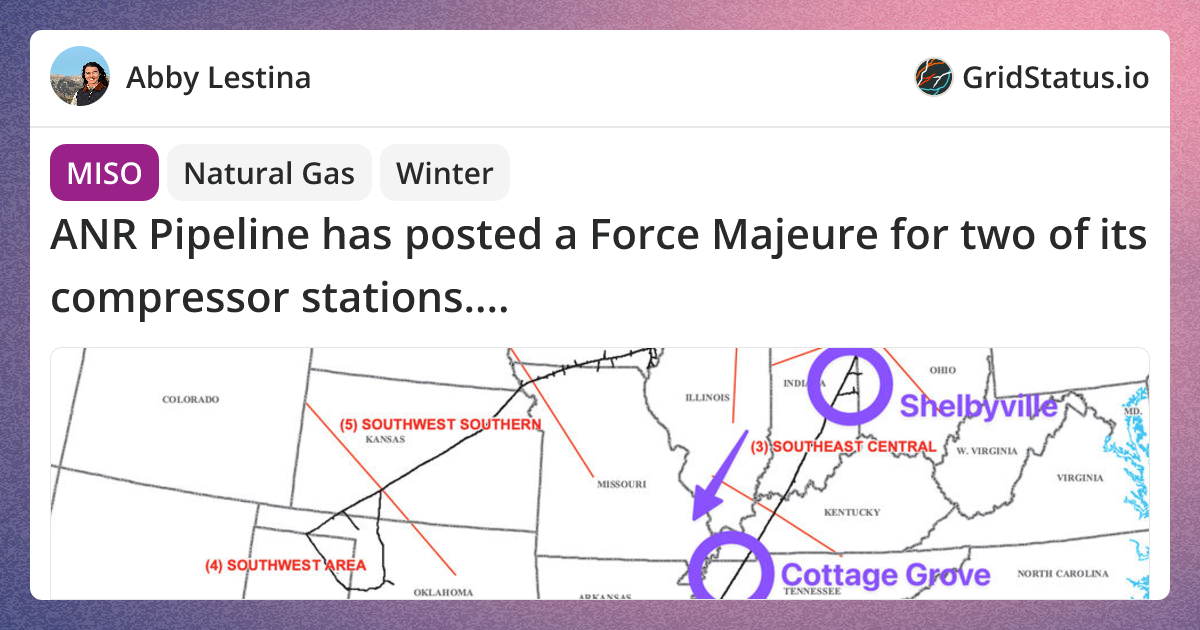 ANR Pipeline has posted a Force Majeure for two of its compressor stations.