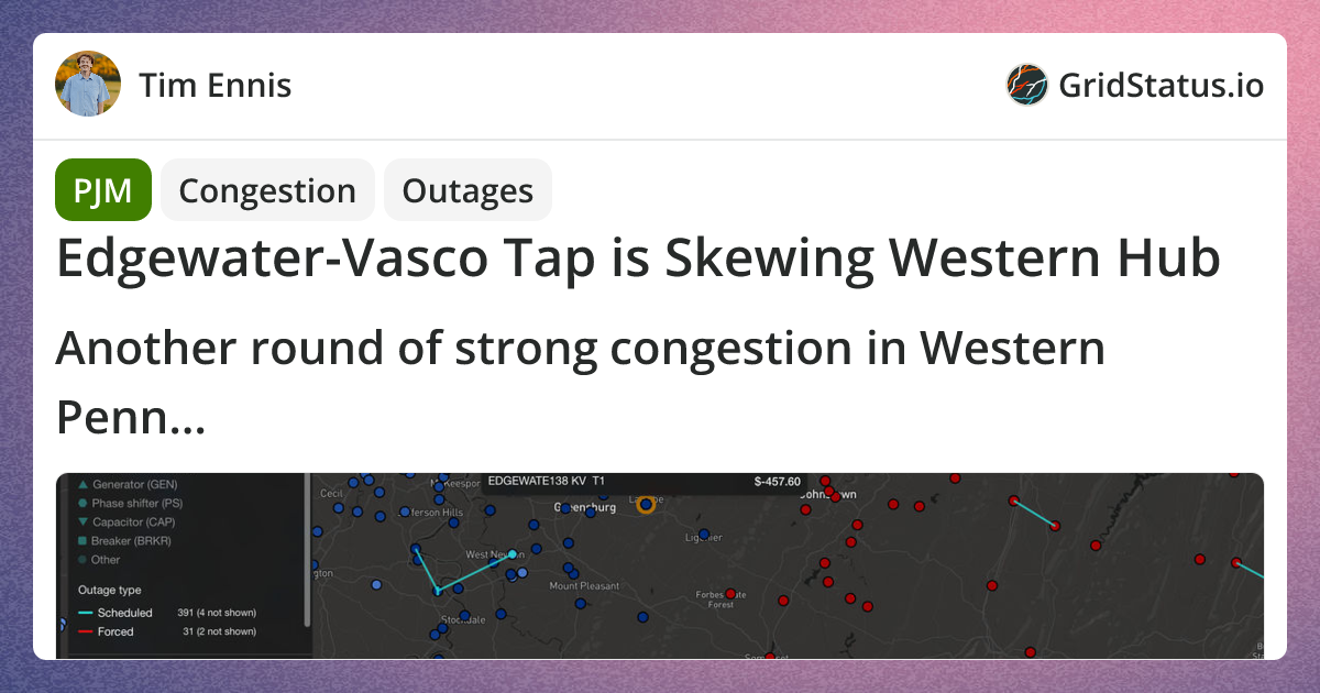 Edgewater-Vasco Tap is Skewing Western Hub